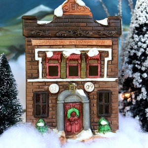 Vintage Christmas Decoration. Christmas Village Bank With Lights. Hand ...