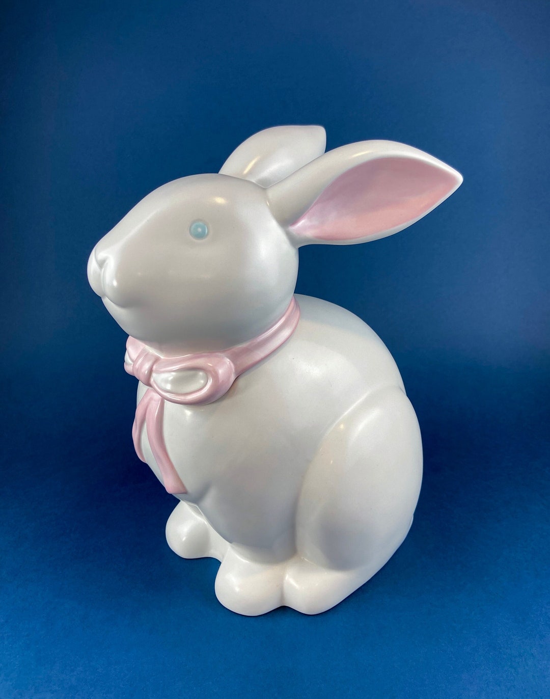 Extra Large Bunny Cookie Jar. Rabbit With Pink Bow and Ears. Kitchen ...