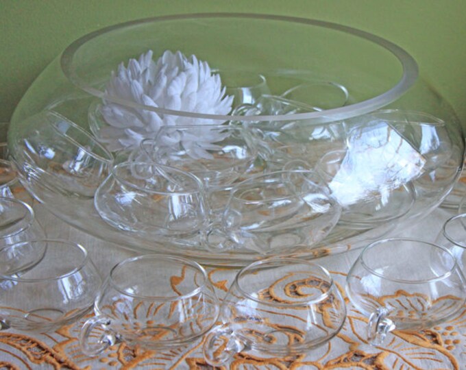 Clear Glass Punch Bowl and Cups Set. Extra Large Glass Bowl With 24 ...