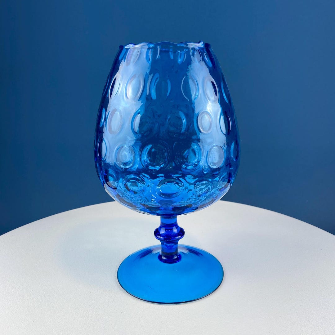 Blue Hand-blown Glass Footed Vase: Thumb Print Goblet, Modern Decor - Etsy