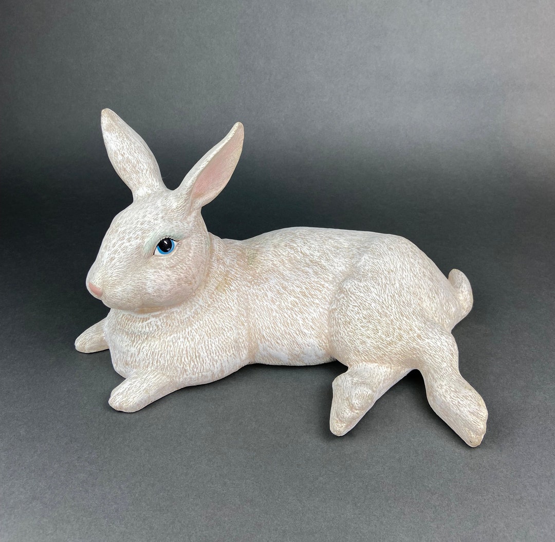 Large White Bunny Rabbit Figurine. Cute Reclining Plump Bunny for ...