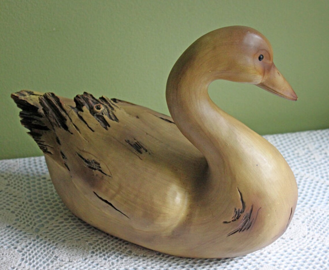 Wooden-like Swan Sculpture. Carved Swan Figurine. Art for Home or ...