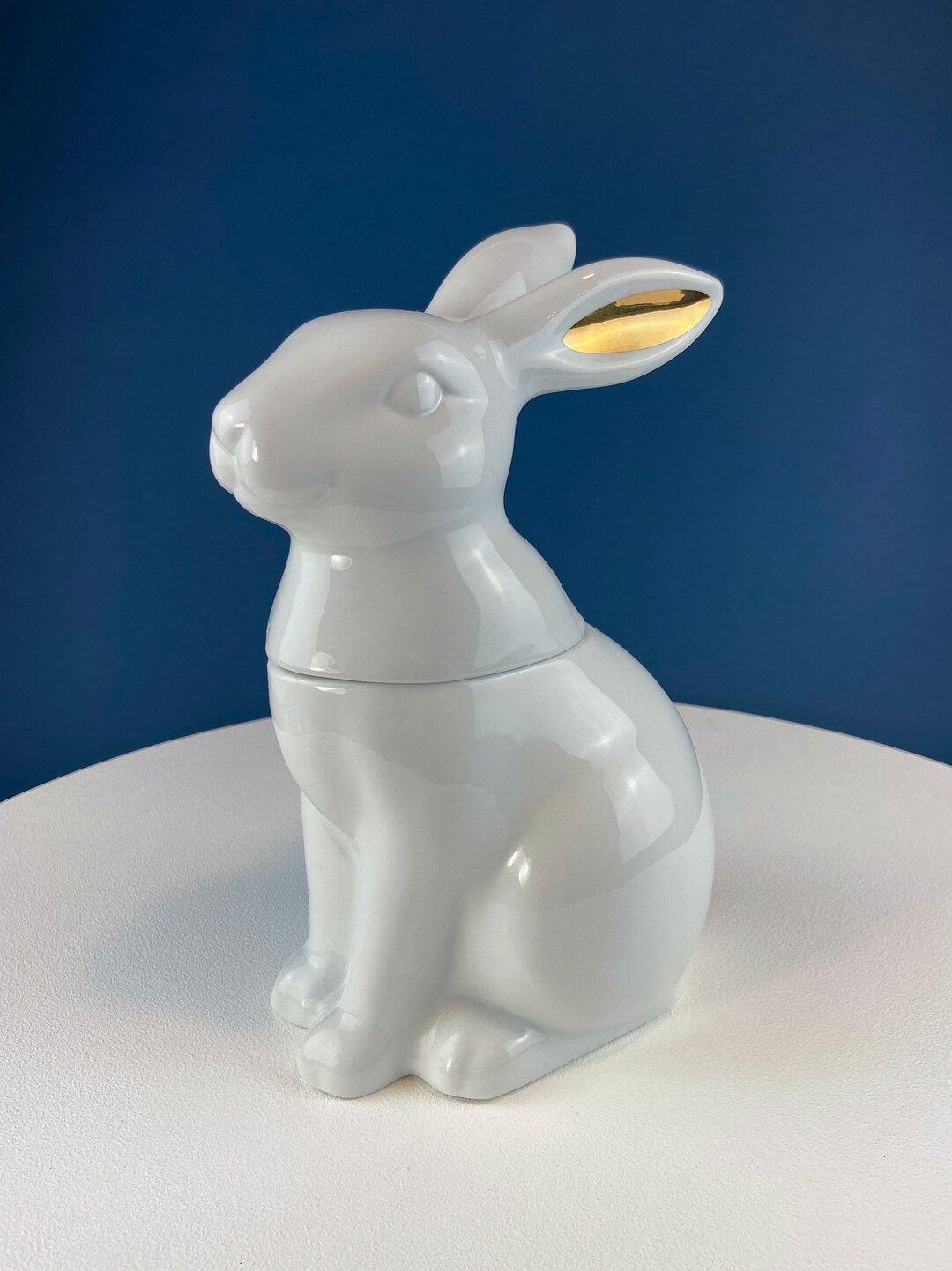 Large Bunny Cookie Jar. White Rabbit With Gold Ears. Kitchen Storage ...