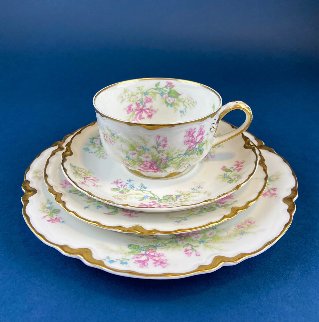 Antique Limoges Trio Tea Set. Floral Motif: Forget-me-nots, Honey ...