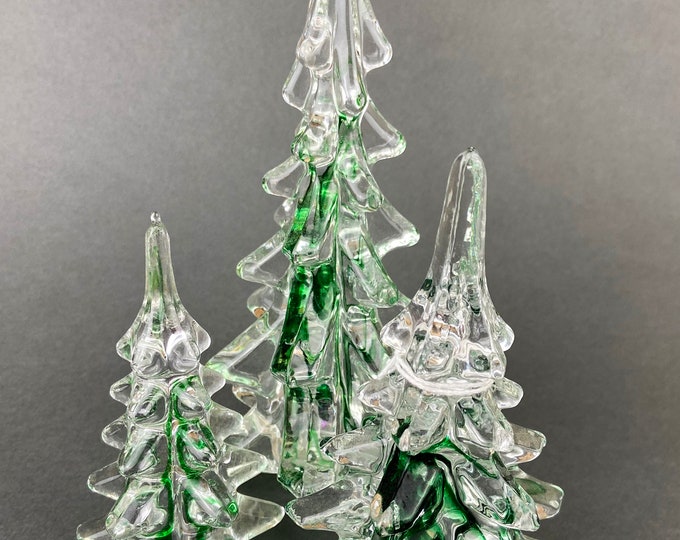 Crystal Christmas Trees. Set of Three Hand Crafted Art Glass Spruce ...