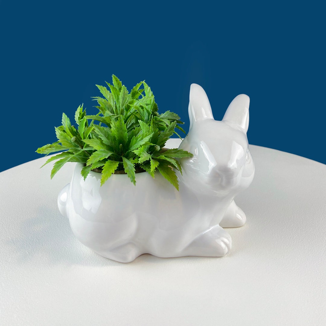 White Ceramic Bunny Planter. Rabbit Eggs or Candy Container. Easter ...