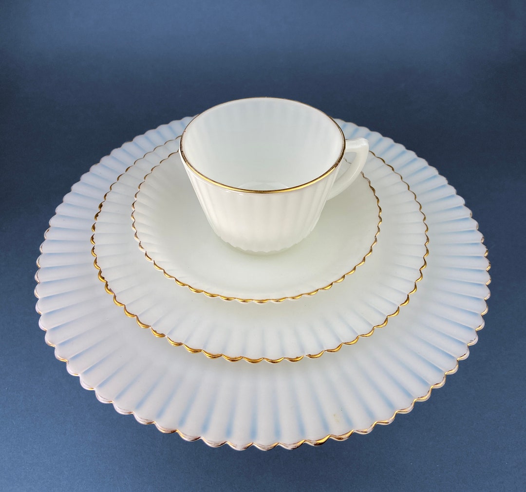 Antique Monax Petalware Opalescent Tea Set Trio. White and Gold ...