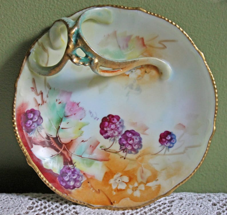Lemon Serving Plate With Hand Painted Black Berries and - Etsy