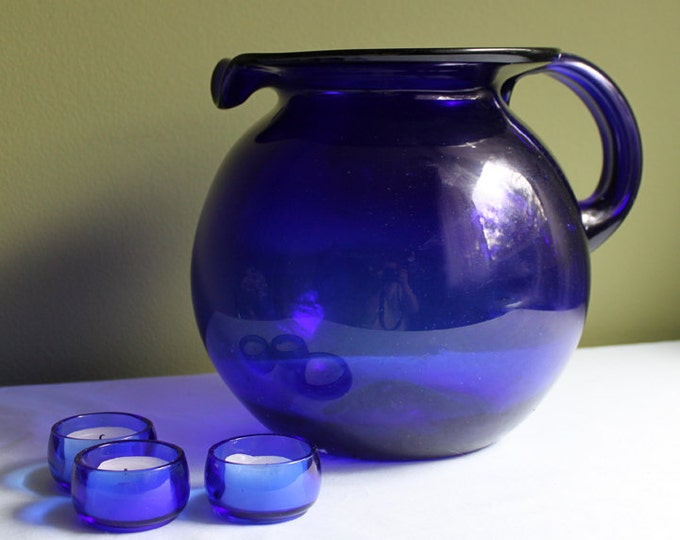 Pitcher. Cobalt Blue Glass Pitcher. Extra Large Pitcher With Handle. - Etsy
