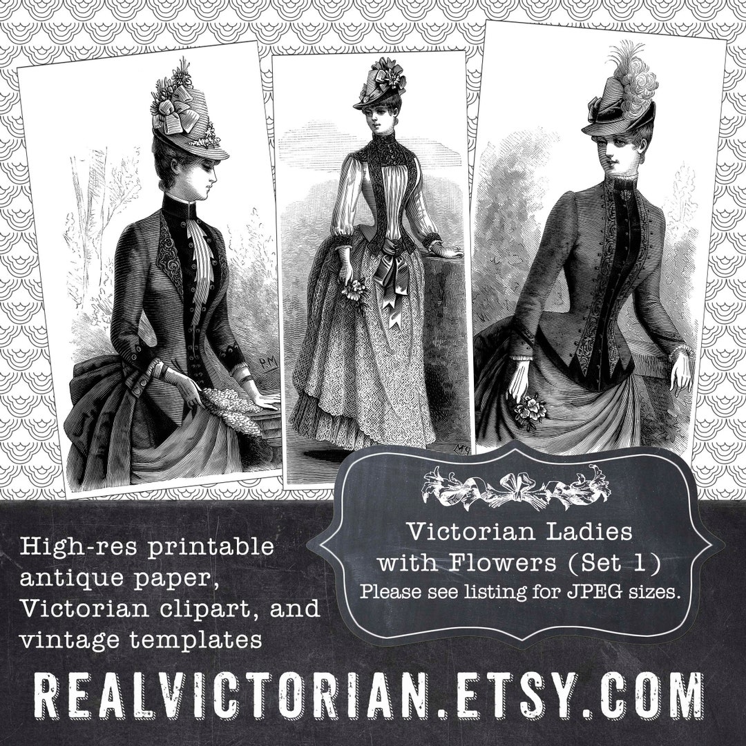 Printable Vintage Art Instant Download: Victorian Ladies With Flowers ...