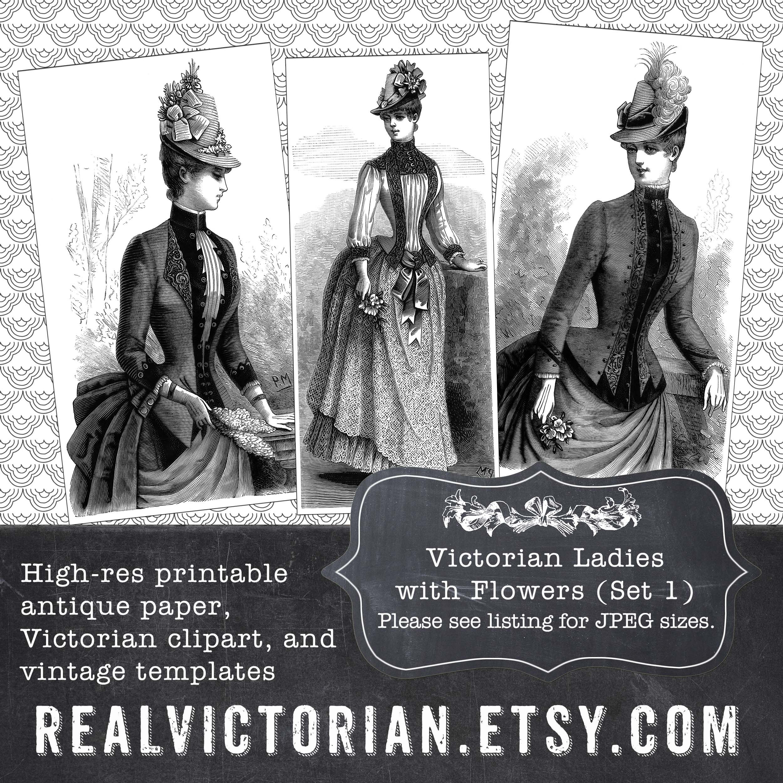 Printable Vintage Art Instant Download: Victorian Ladies With Flowers ...