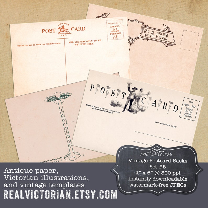 Digital Ephemera: Vintage Postcard Back Templates Set 5 photo Backs ...