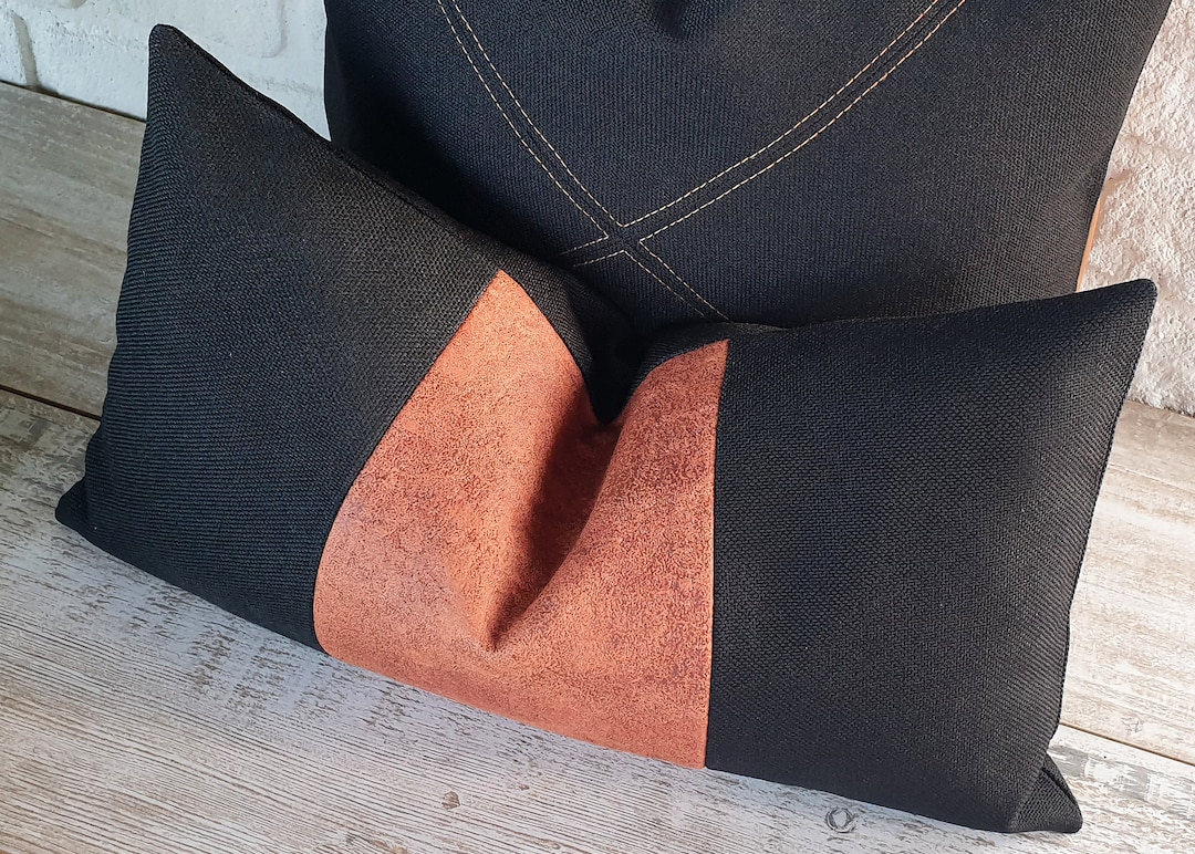 Terracotta & Black Color Block Lumbar Pillow Cover - Etsy