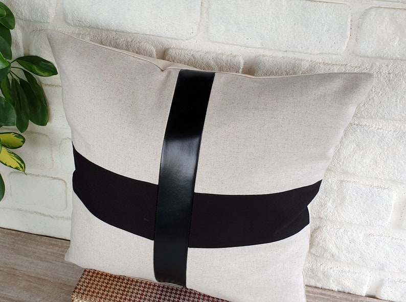 Color Block Design Black Faux Leather Fine Line/black Fabric - Etsy