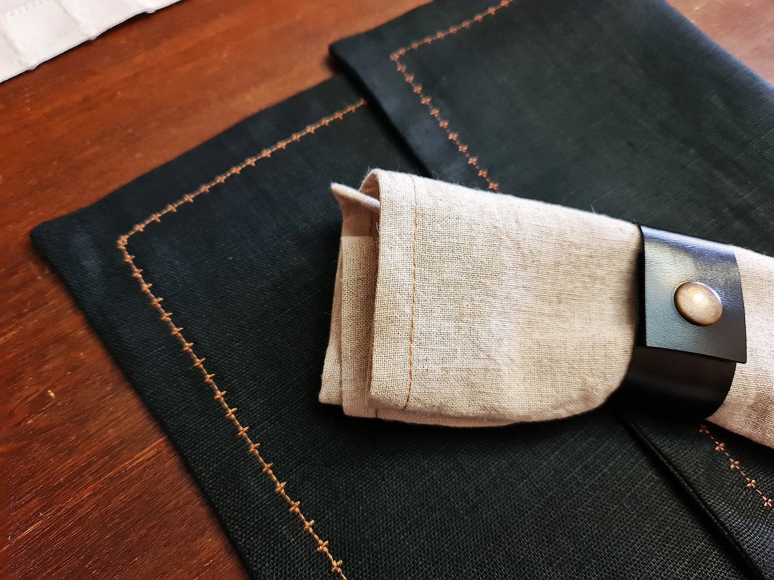 Black Linen Embroidered Double Layer Placemats Embroidered - Etsy