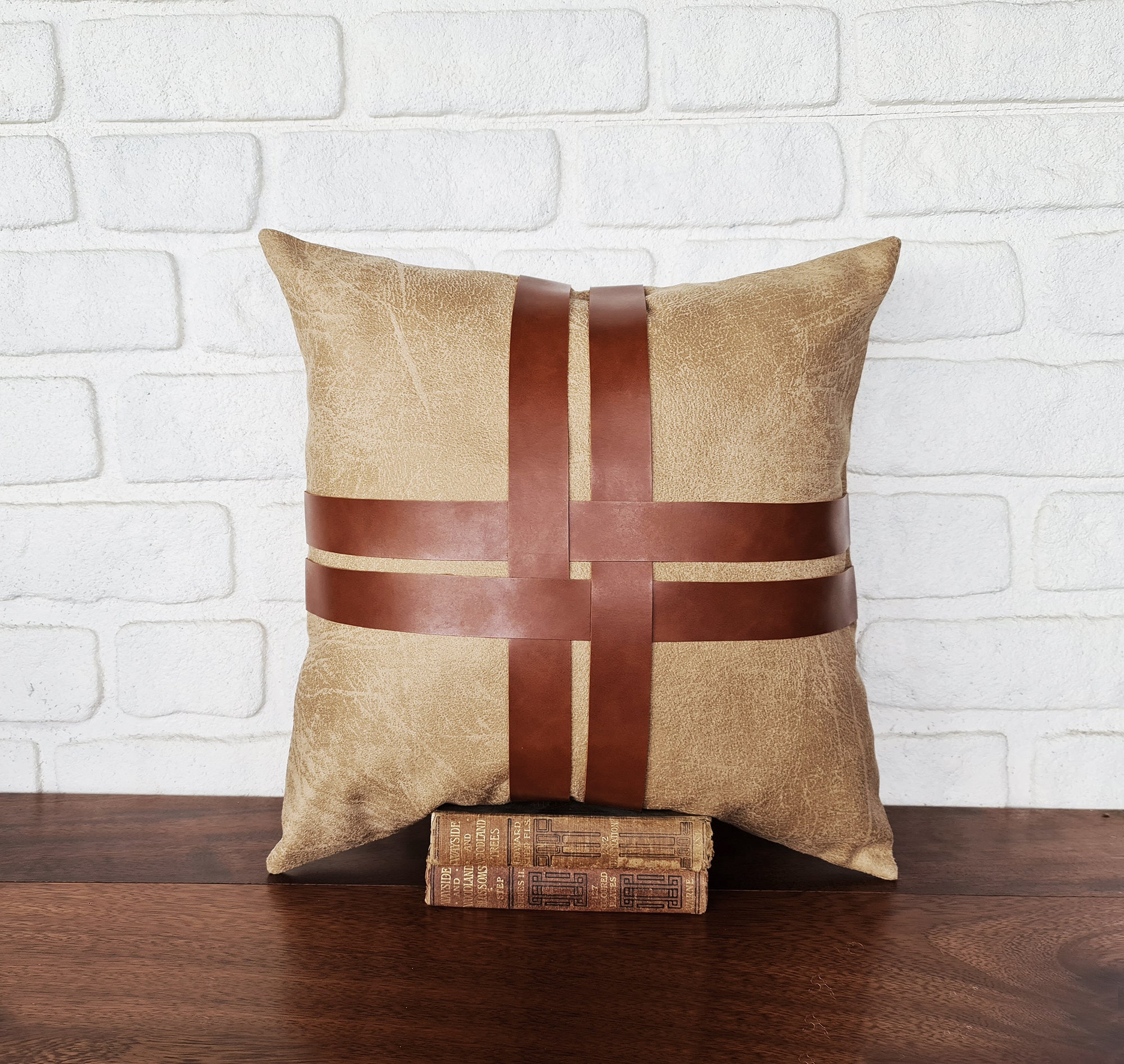 16x16''40x40cmcamel Color Suede Look Fabric Pillow Cover With Cross ...