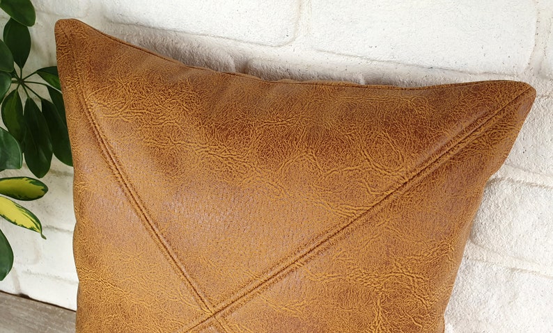 Camel triangle diagonal design faux leather fabric pillow | Etsy
