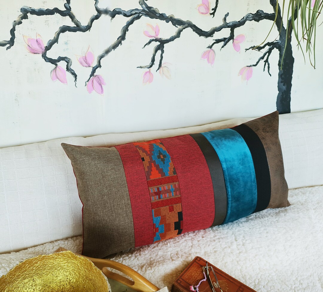 Lumbar Sustainable Pillow Cover Made of Segmented Velvet,faux Leather ...