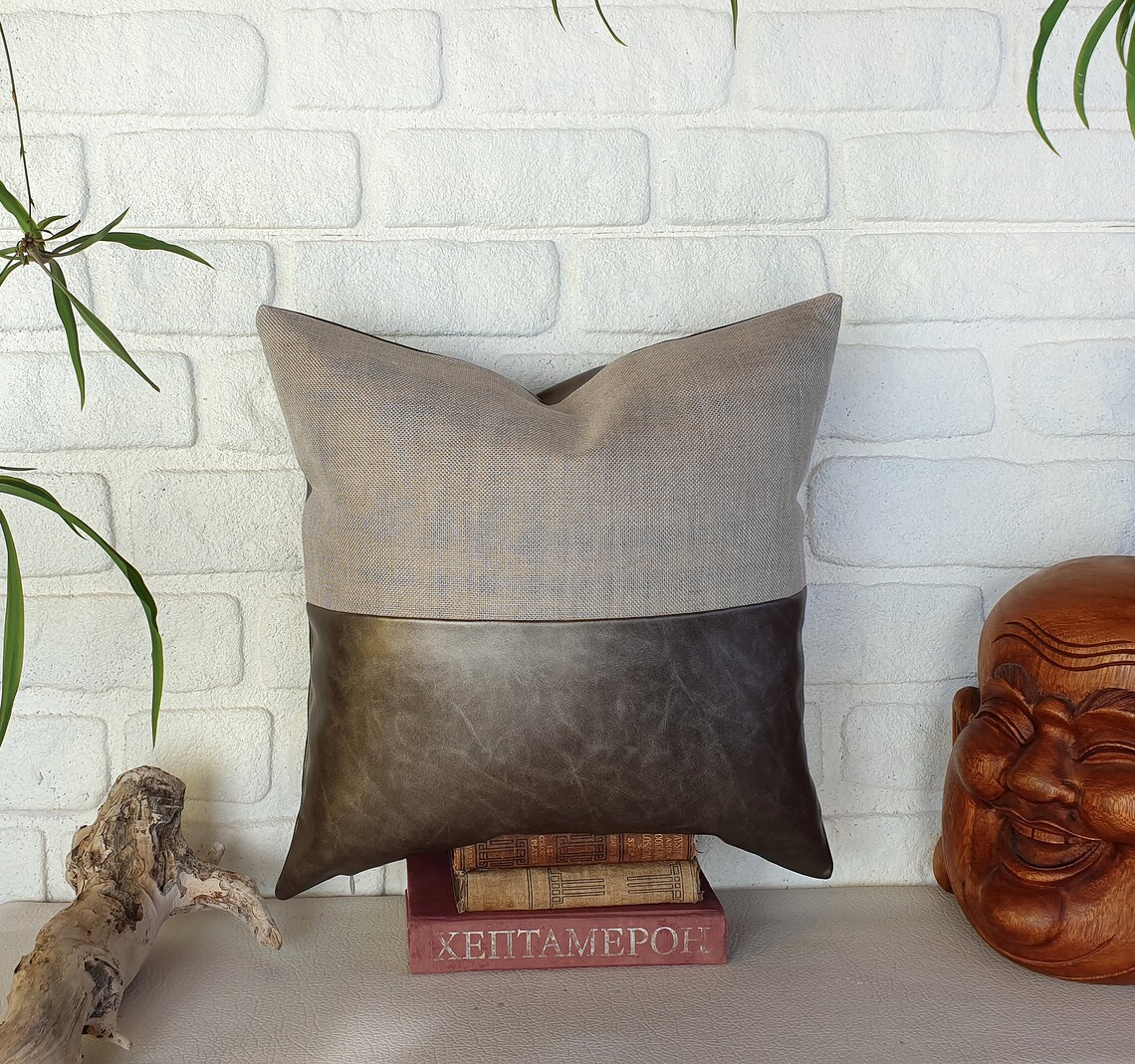 Half Rustic Gray Color Faux Leather and Half Gray Linen Linen - Etsy
