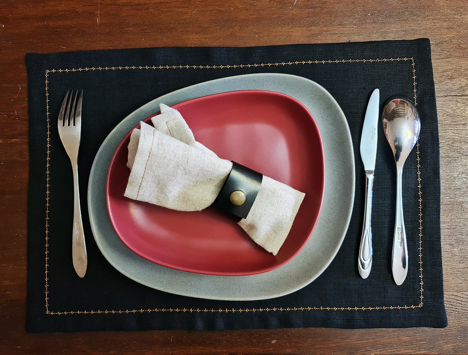 Black Linen Embroidered Double Layer Placemats Embroidered - Etsy