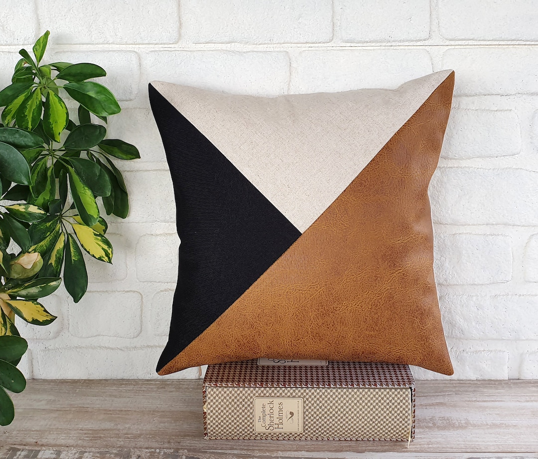 Zen Camel-black-beige Color Triangle Diagonal Design Distressed Leather ...