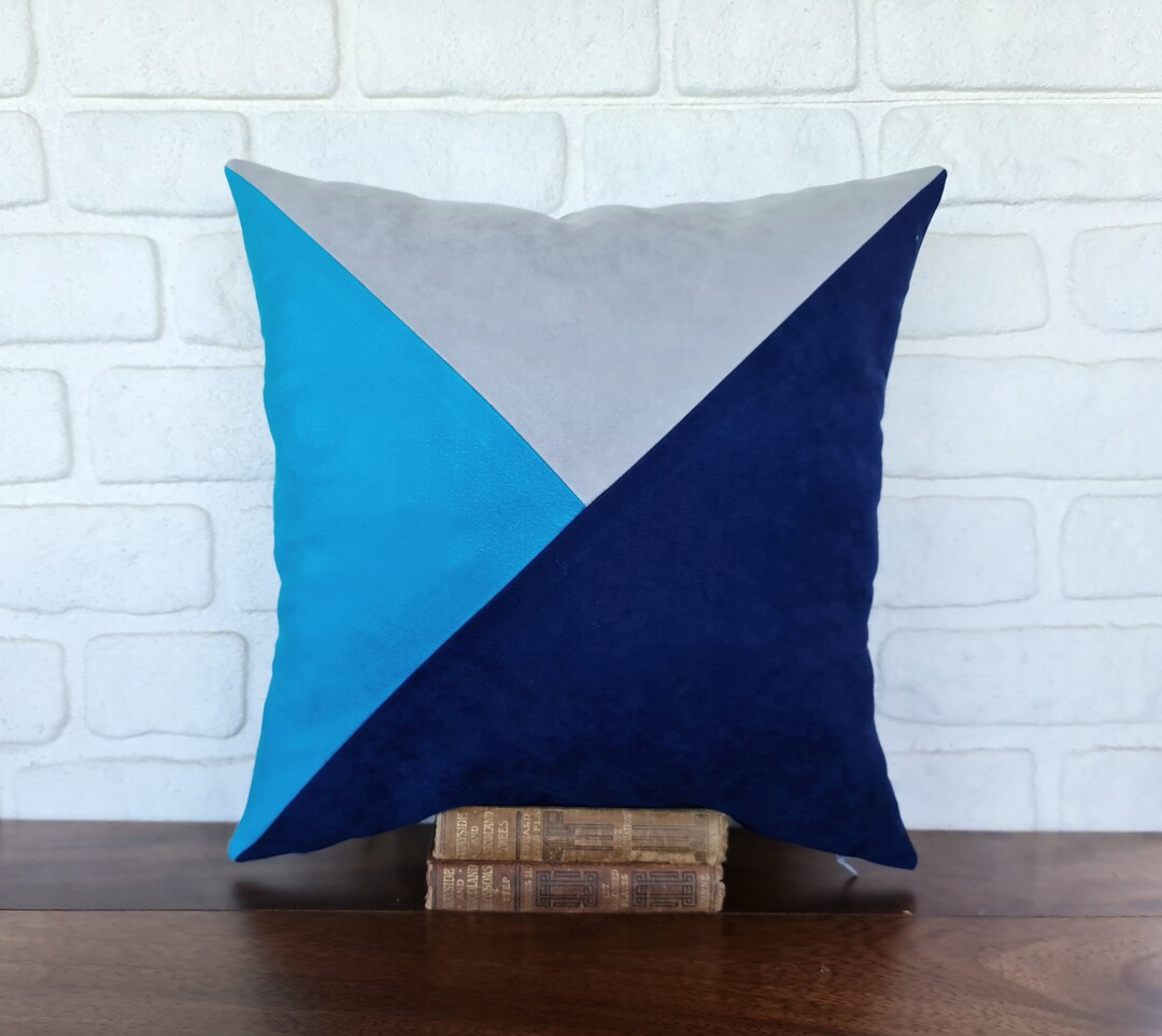 Triangle Design Pillow Cover: Navy, Blue & Gray, Mid-century Modern ...