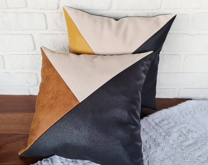 Mustard Triangle Pillow, Geometric Pillow, Color Block Triangle Cushion ...