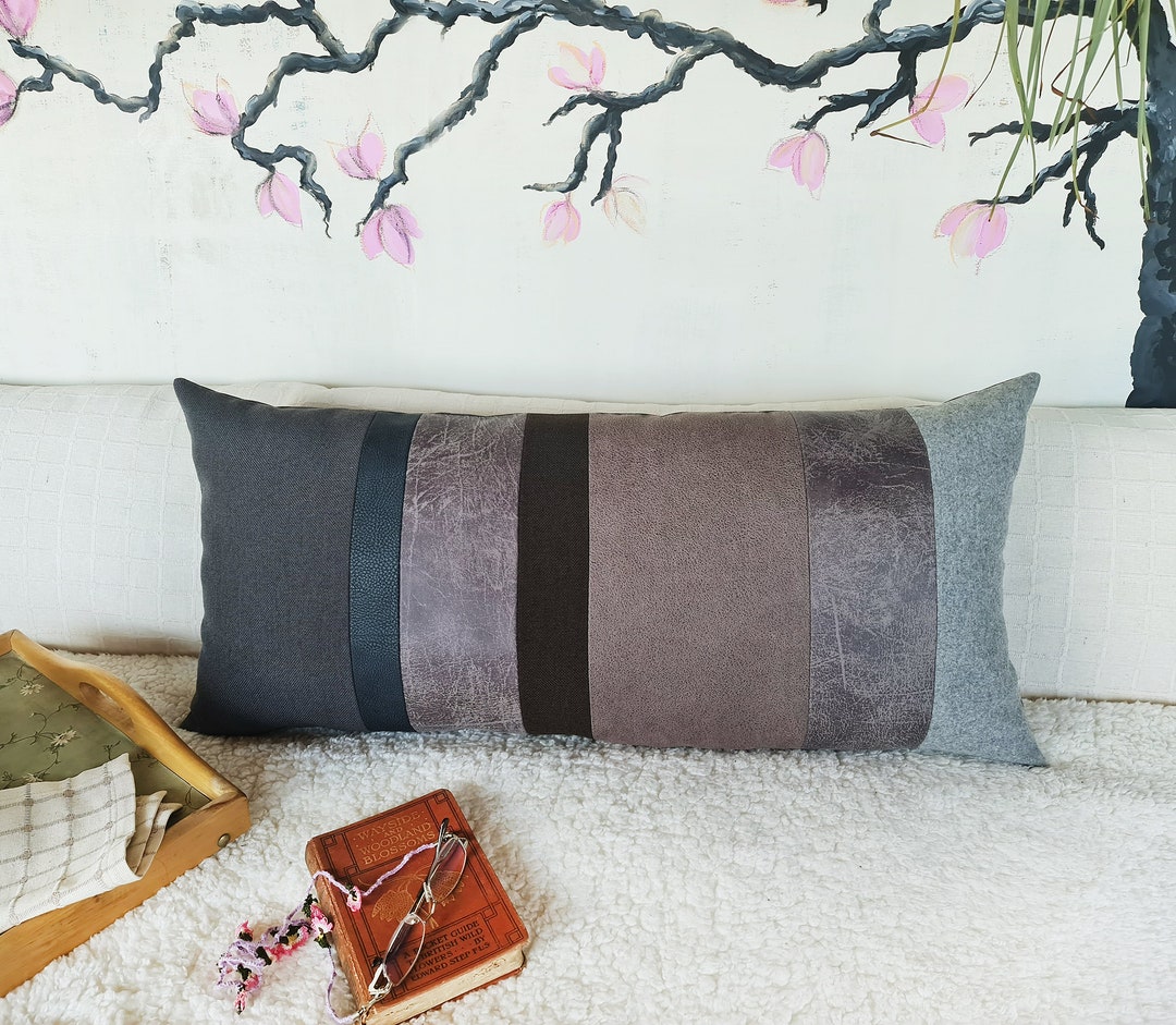 Lumbar Sustainable Pillow Cover Made of Segmented Faux Leather and ...