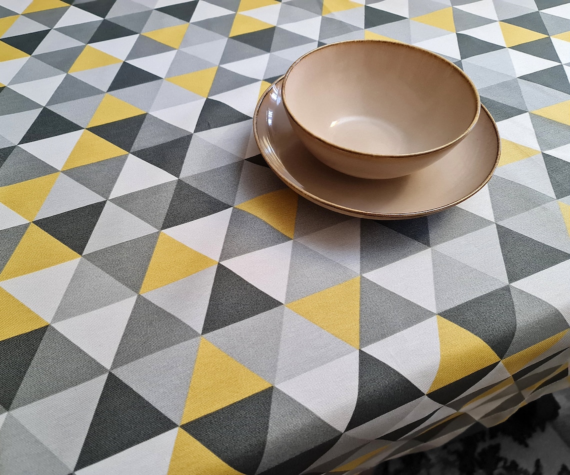 Triangle Aged Pattern Duck Fabric Tablecloth-natural Table - Etsy