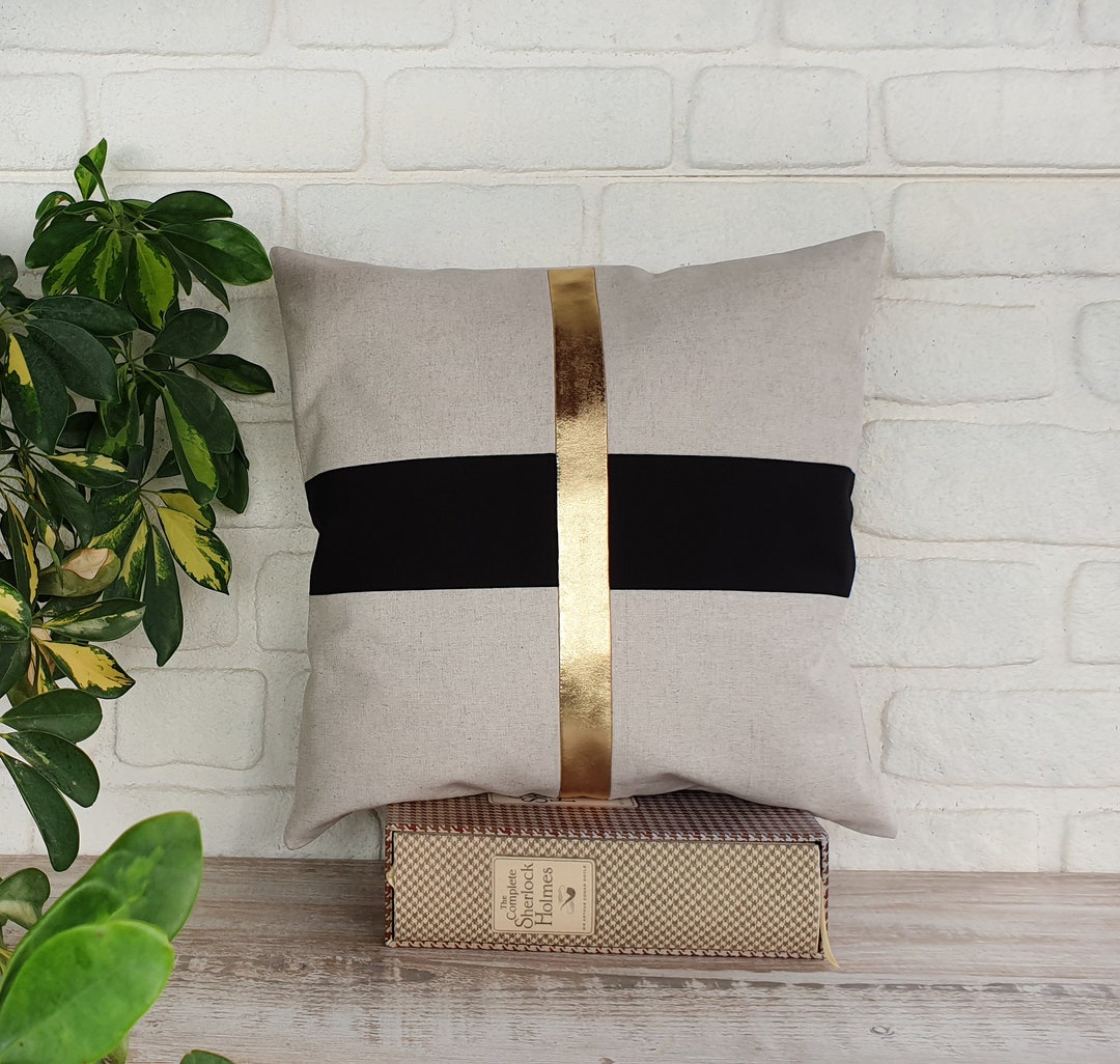 Color Block Design Gold Color Faux Leather Fine Line/black Fabric and ...