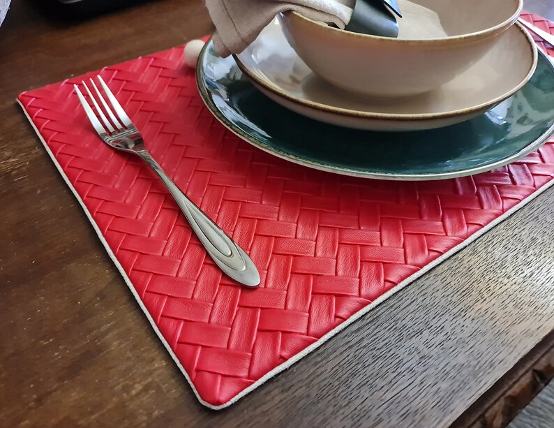 Red Wicker Pattern Faux Leather Placemat double Layer - Etsy