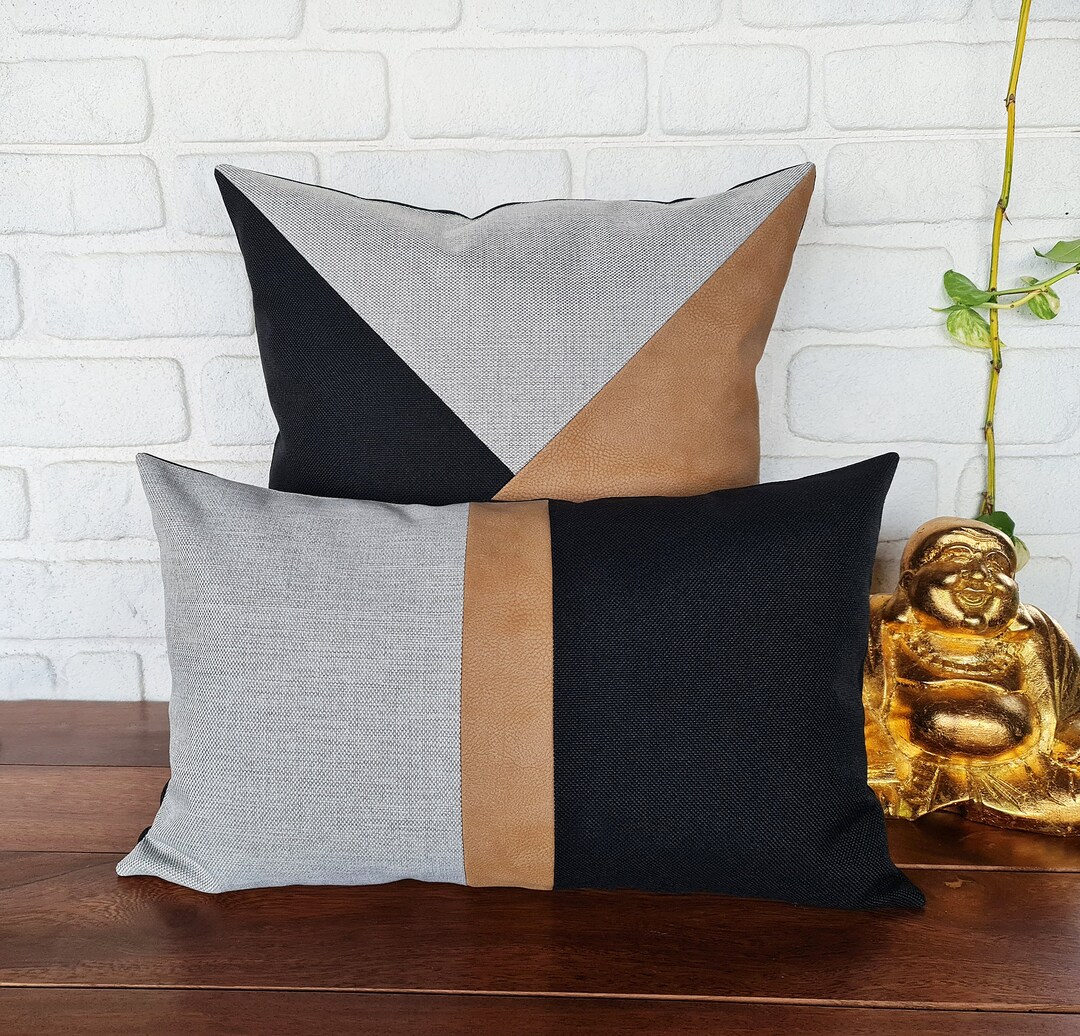 Saddle Tan Faux Leather -black -light Gray Color Triangle Diagonal ...