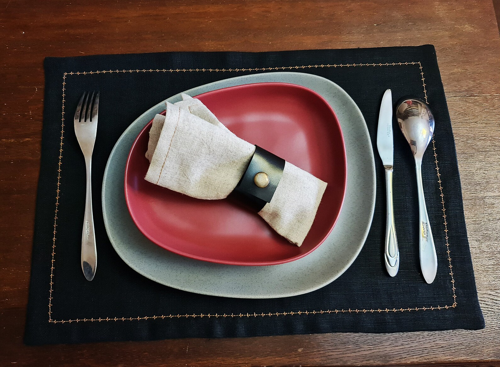 Black Linen Embroidered Double Layer Placemats Embroidered - Etsy