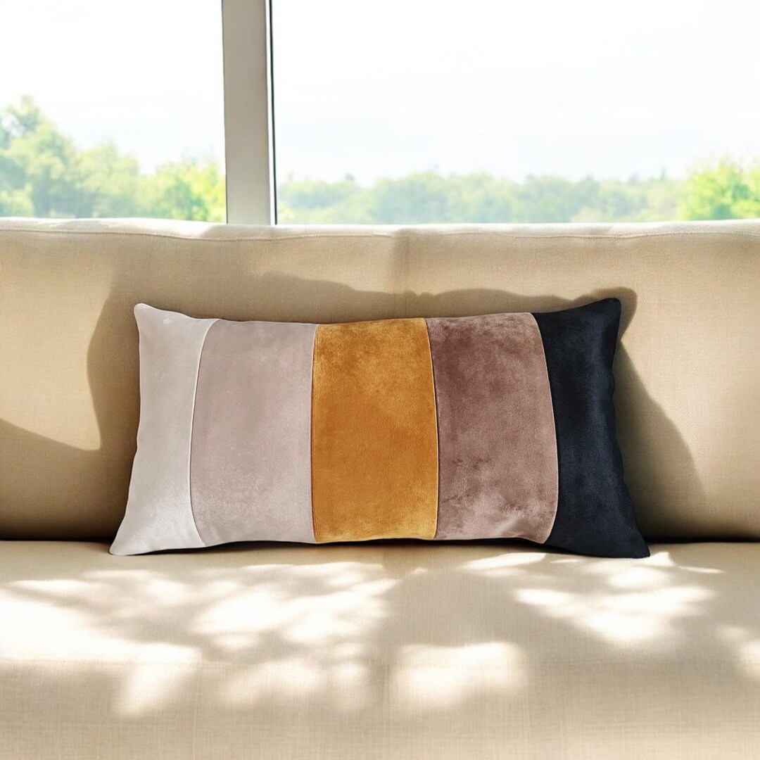 Color Block Velvet Pillow Cover: Modern Handmade Decor - Etsy