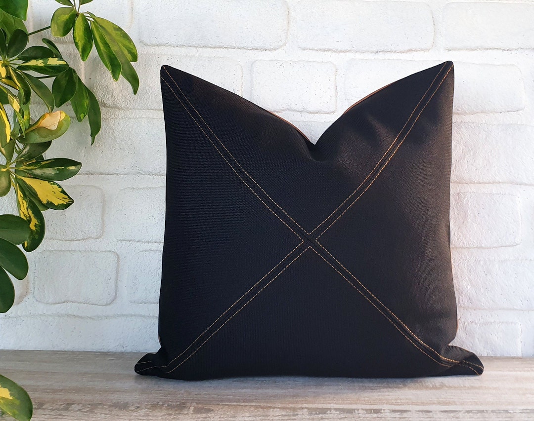 Black Color Triangle Diagonal Design Linen Look Fabric Pillow Cover ...