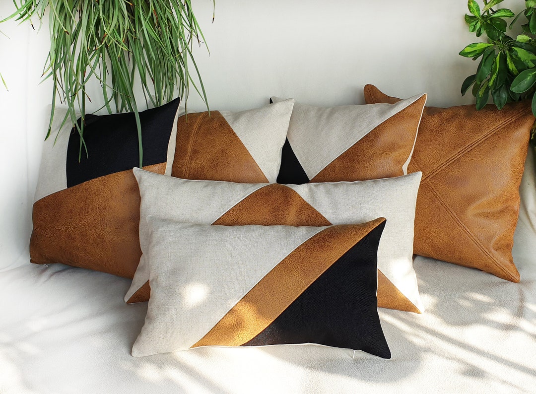 Contemporary Color Block Cushion Cover - Beige, Black, Camel - Triangle ...
