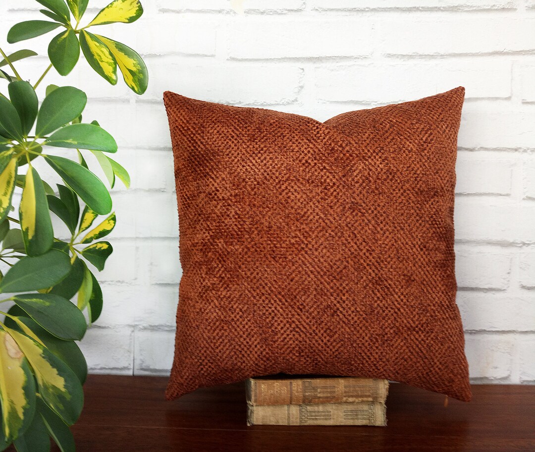 Terra-cotta Velvet Patterned Fluffy Fabric Pillow Cover/modern ...