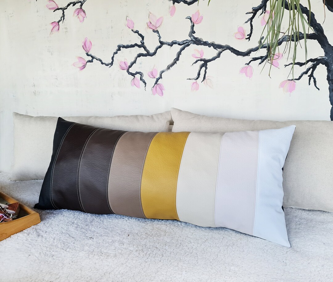 Faux Leather Autumn Decor Pillow Cover/lumbar Cover Segmented of Faux ...