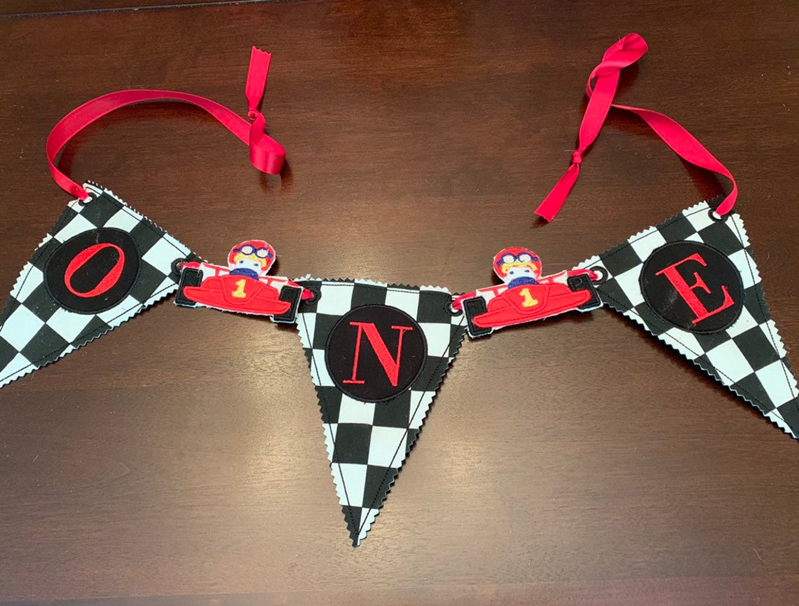 Race Car Baby Boy First Birthday Banner Racing Flag Banner | Etsy