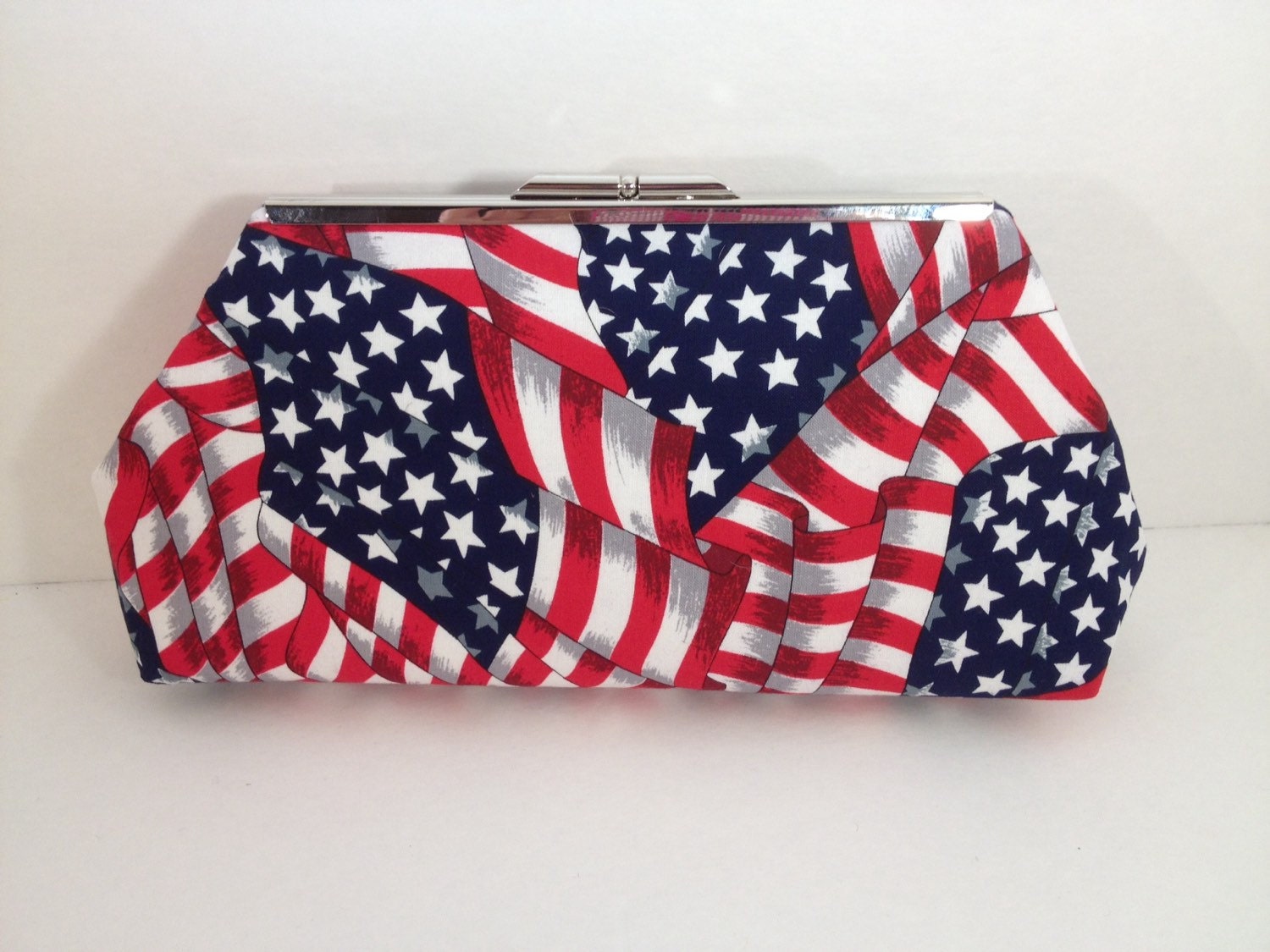 American Flag Patriotic Clutch Purse With Silver Tone Finish Snap Close ...