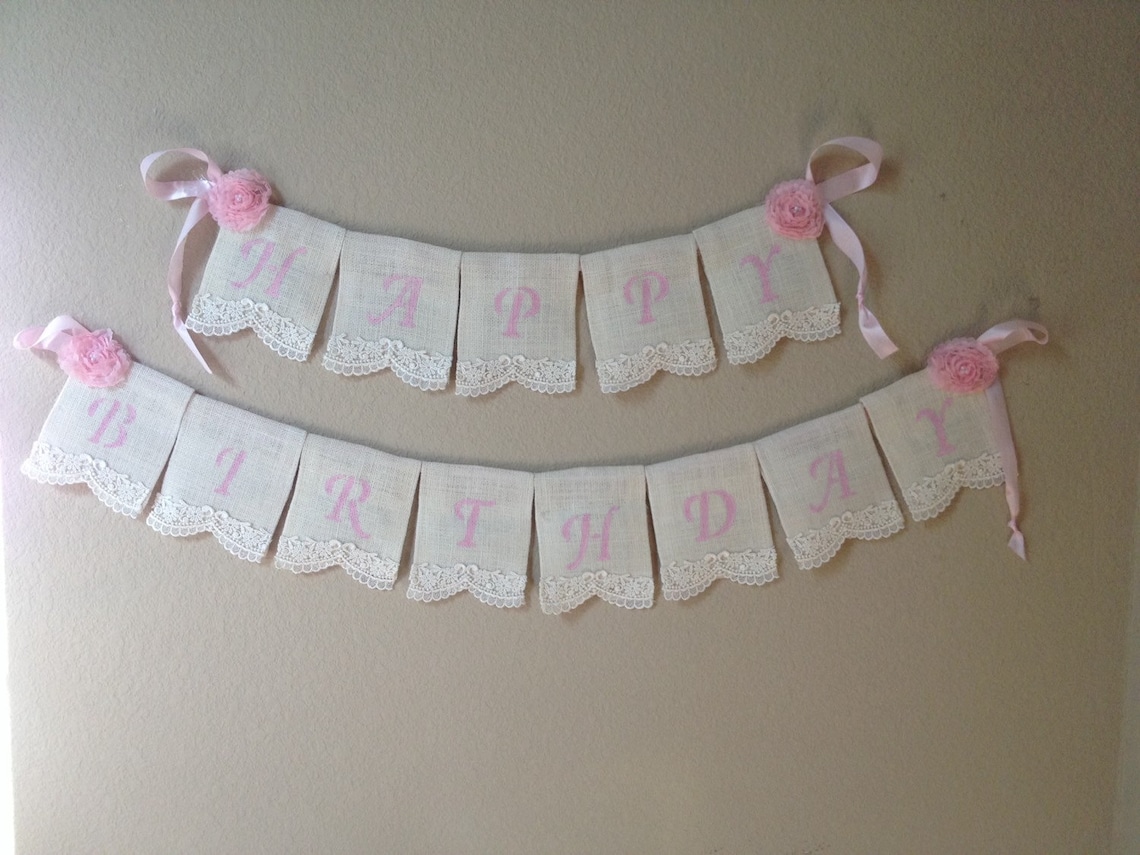Happy Birthday Banner Shabby Chic Burlap Lace Burlap | Etsy