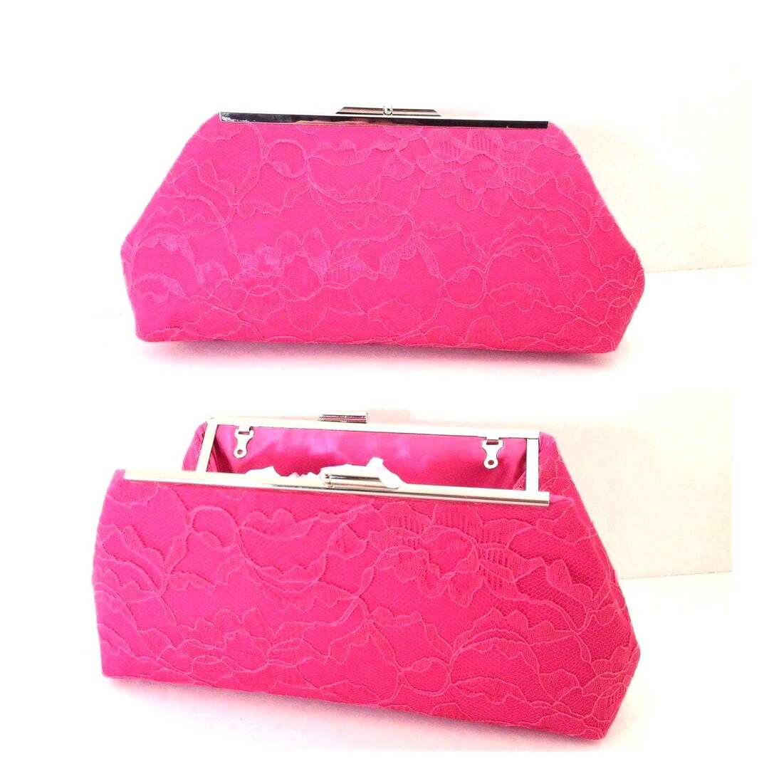 Hot Pink Lace Clutch Purse With Silver Tone Finish Snap Close Frame - Etsy
