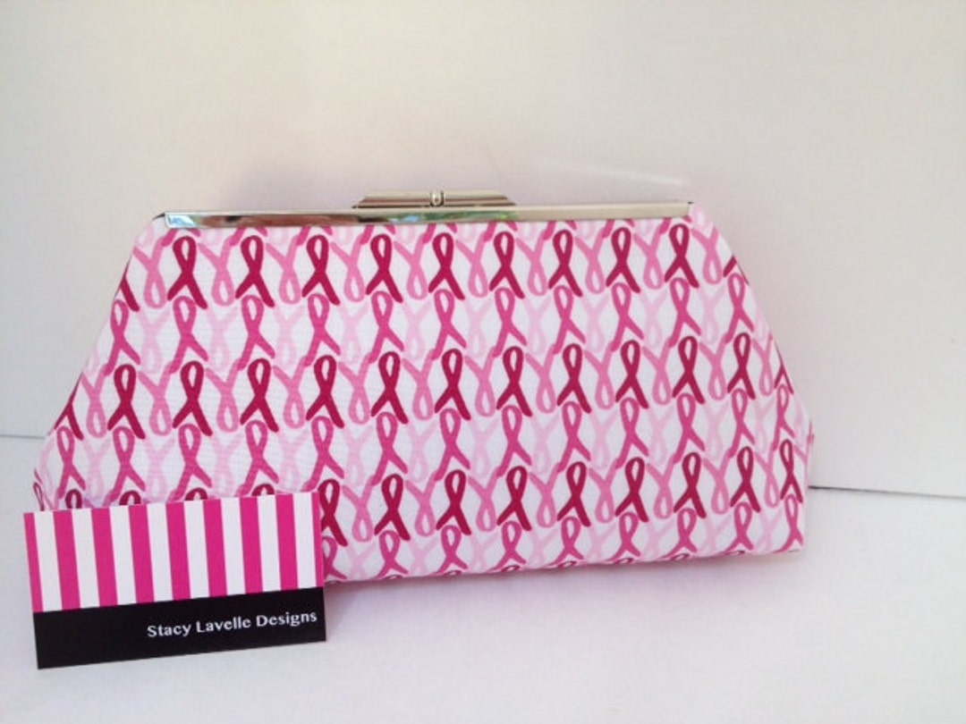 Pink Ribbon Print Clutch Purse With Silver Finish Snap Close Frame - Etsy
