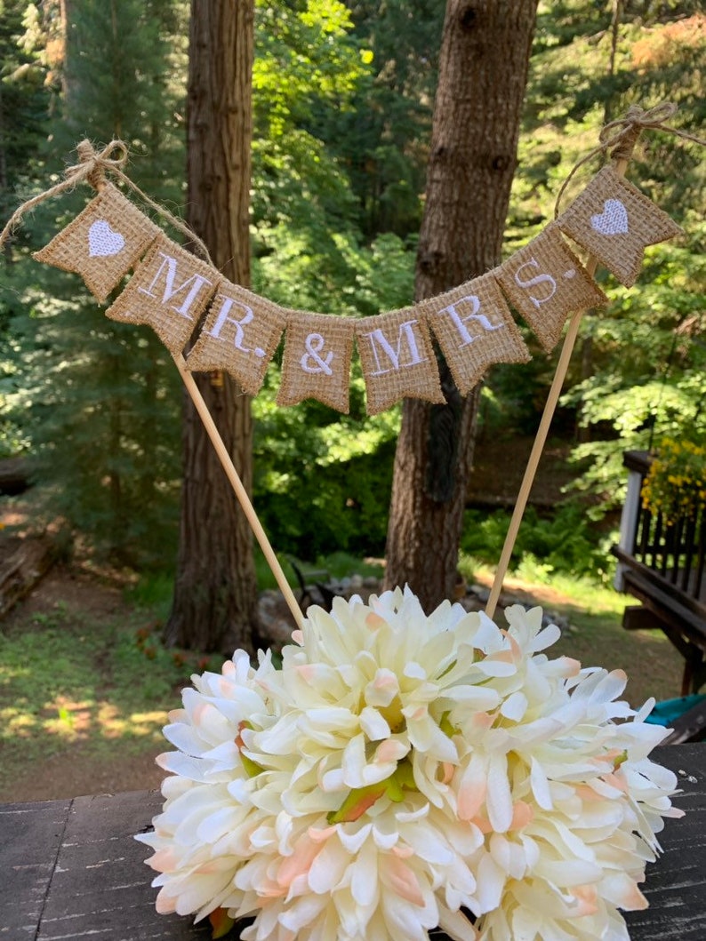 Mr Mrs Burlap Cake Banner Shabby Chic Cake Topper Wedding - Etsy