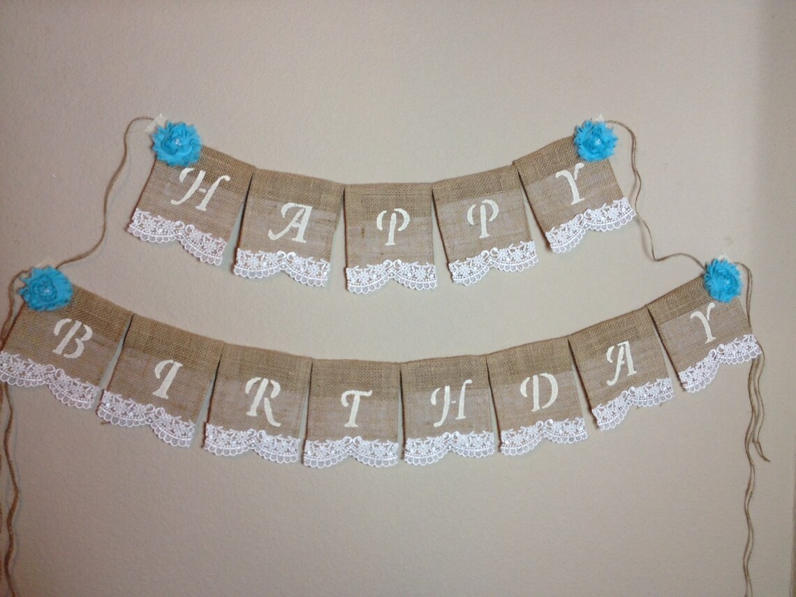 Happy Birthday Banner, Shabby Chic, Burlap, Lace, Burlap Banner - Etsy