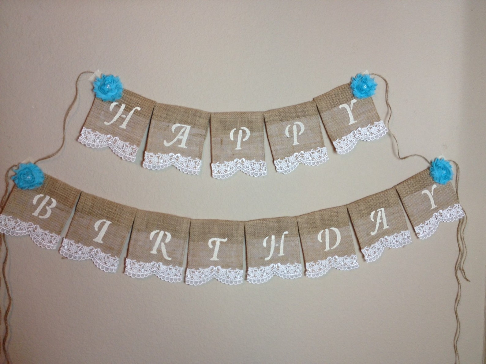 Happy Birthday Banner Shabby Chic Burlap Lace Burlap - Etsy