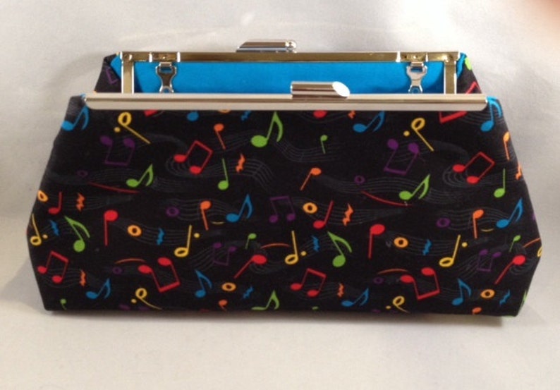 Colorful Music Note Print Clutch Purse With Gold Tone Finish Snap Close ...