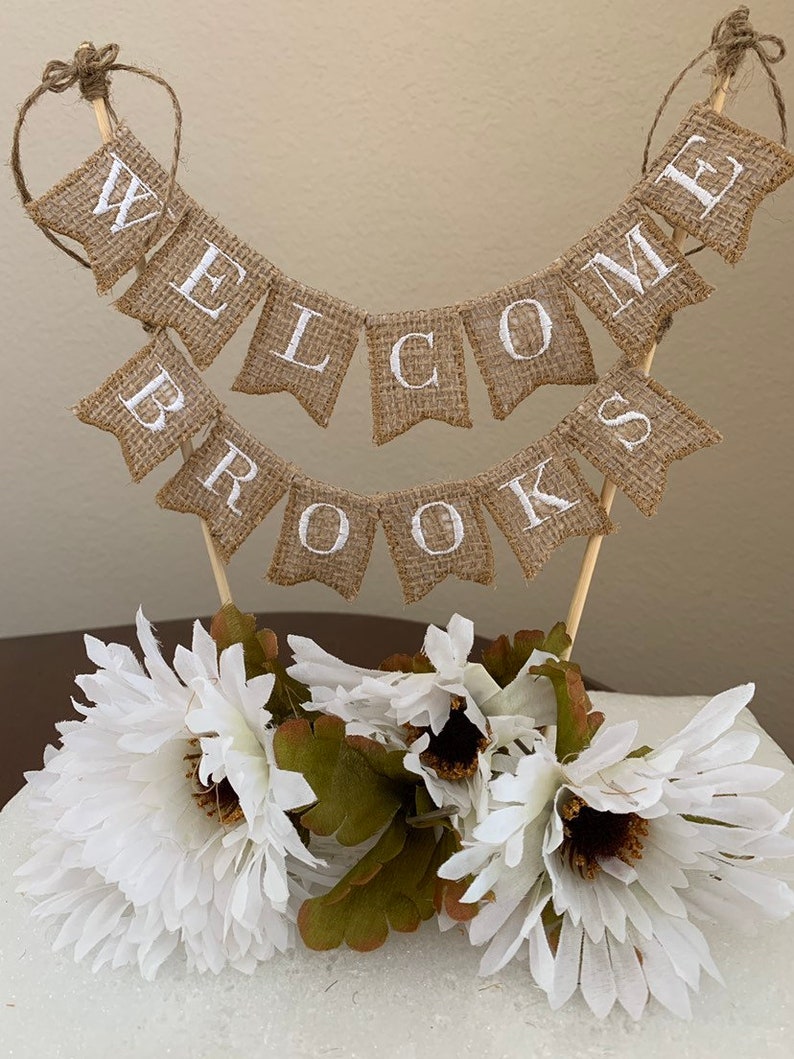 Welcome Baby Burlap Cake Banner shabby chic cake topper baby | Etsy