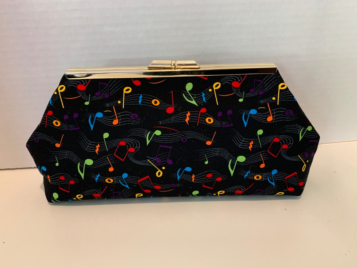 Colorful Music Note Print Clutch Purse With Gold Tone Finish Snap Close ...