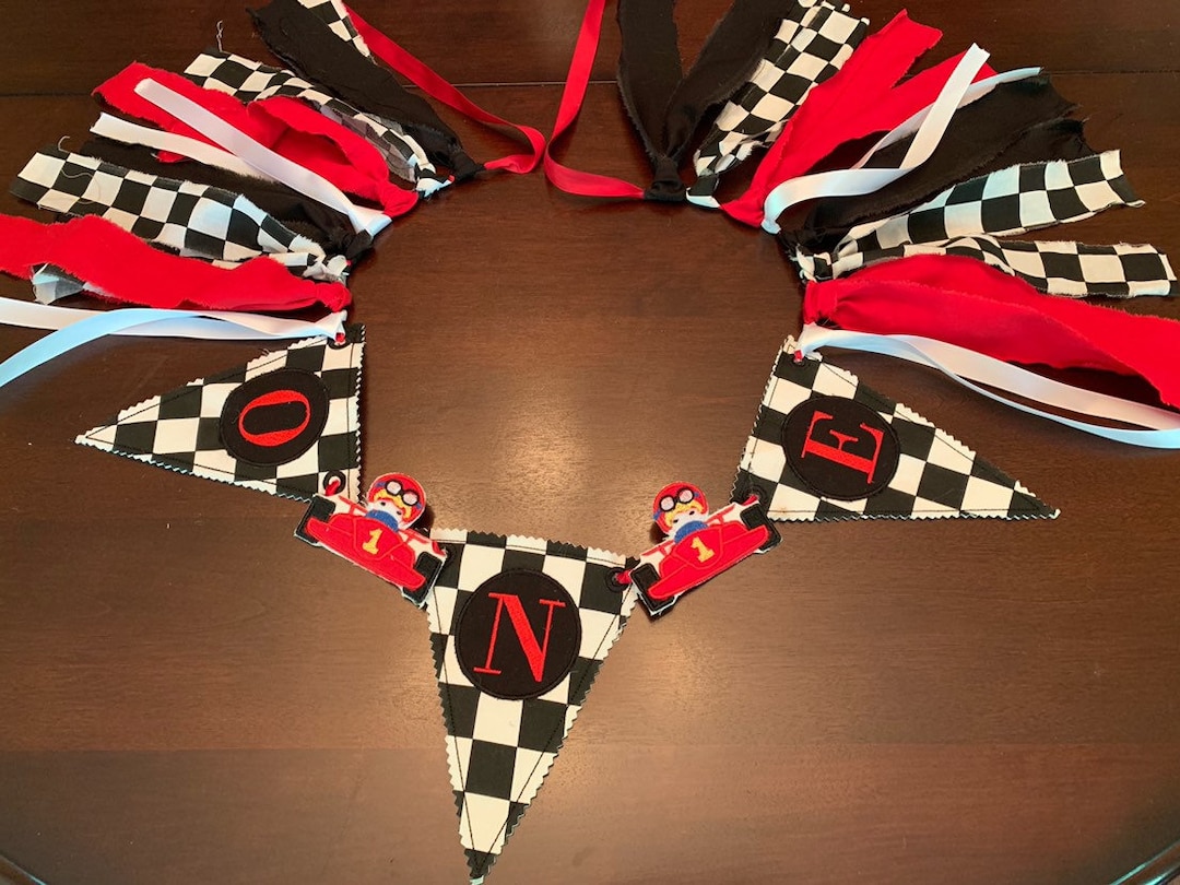 Race Car Baby Boy First Birthday Banner, Racing Flag Banner, Checkered ...